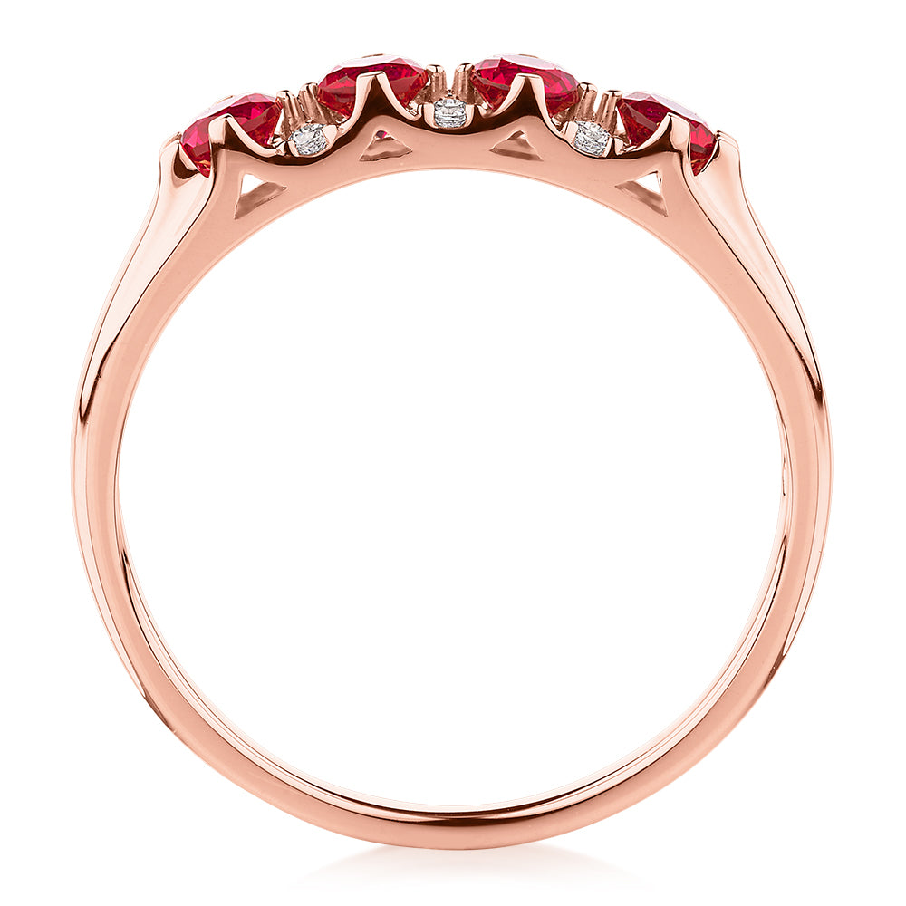 Dress ring with ruby and diamond simulants in 10 carat rose gold – Secrets Shhh