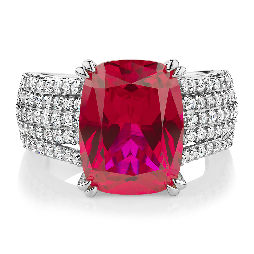 Dress ring with ruby simulant and 0.90 carats* of diamond simulants in – Secrets Shhh
