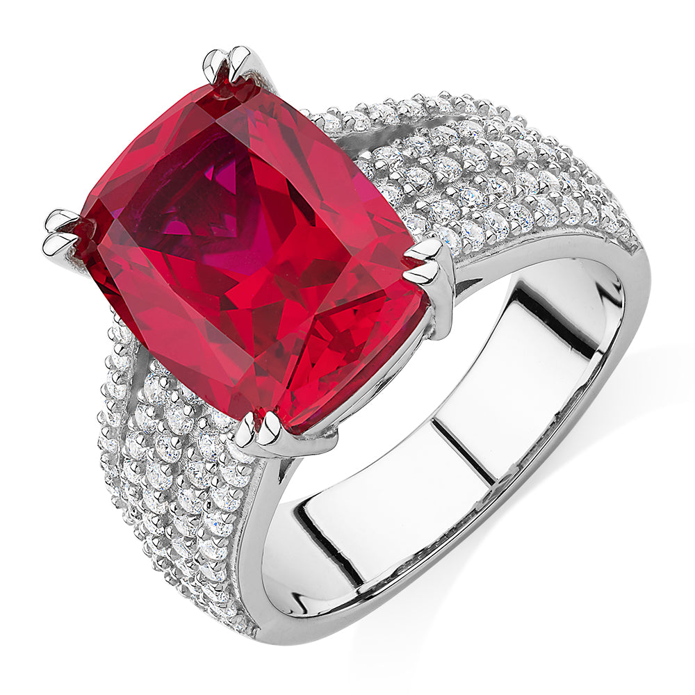 Dress ring with ruby simulant and 0.90 carats* of diamond simulants in – Secrets Shhh