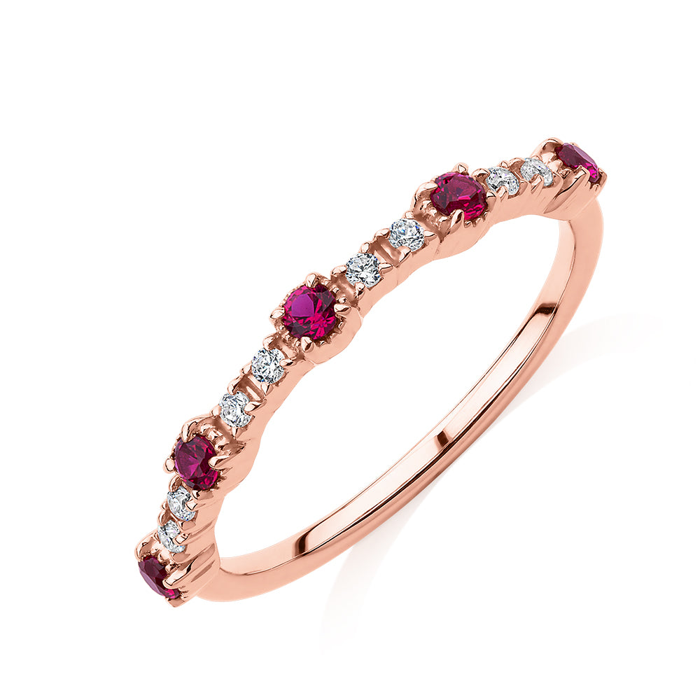 Wedding or eternity band with ruby and diamond simulants in 10 carat r – Secrets Shhh