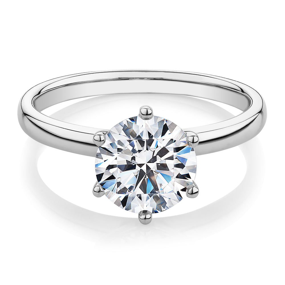 Round Brilliant solitaire engagement ring with 2 carat* diamond simula ...