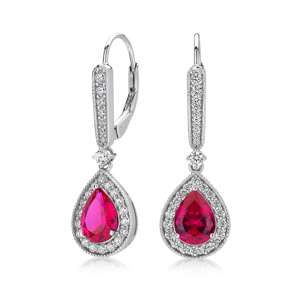 Pear and Round Brilliant drop earrings with ruby simulants and 0.62 ca – Secrets Shhh