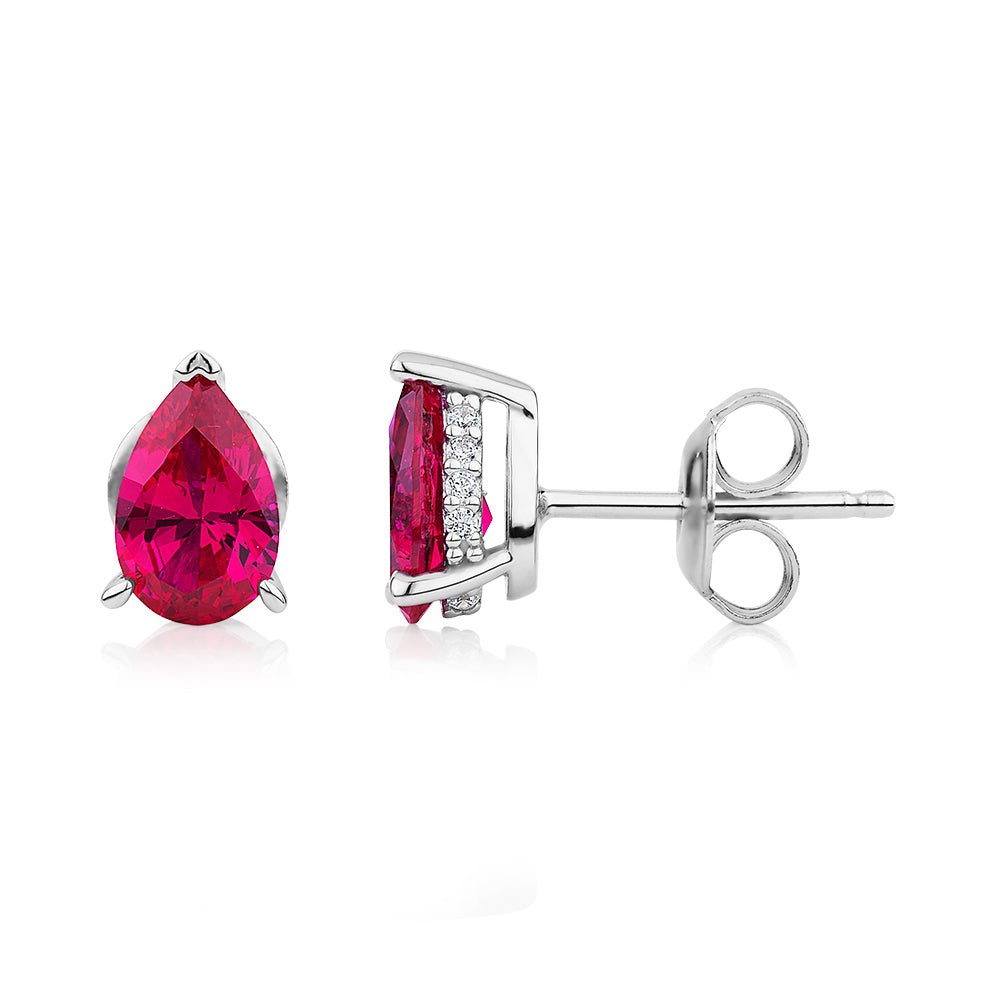 Pear and Round Brilliant stud earrings with ruby and diamond simulants – Secrets Shhh