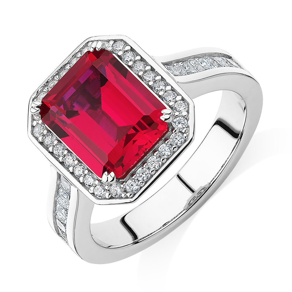Dress ring with ruby simulant and 0.78 carats* of diamond simulants in – Secrets Shhh